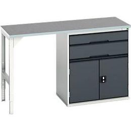 Unterbauwerkbank Bott verso, Linoleum-Platte, 2 Schubladen, 1 Tür, 1 Ablageboden, B 1500 x T 600 x H 930 mm, Lichtgrau / Anthrazitgrau