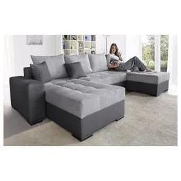 Wohnlandschaft Collection AB "Josy U-Form", grau (grau, anthrazit), B:313cm H:84cm T:161cm, 100% Polyester, Sofas, mit Schlaffunktion, Bettkasten und Zierkissen, mit 2 Recamieren