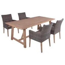 Garten-Essgruppe Garden Pleasure "Tischgruppe »OAKLAND/NORVELL Set 01«", braun (hellbraun, schwarz), Aluminium, FSC-zertifizierter Holzwerkstoff, Wicker/Kunststoffgeflecht, Sitzmöbel-Sets, 4 Sessel, Tisch LxB: 200x100 cm, inkl Auflagen