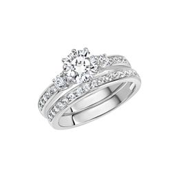 ZEEme Fingerring »Silber 925 zweiteilig mit Zirkonia weiß« weiß 058 (18,5) Edles Ring-Set aus echtem 925 Sterling Silber