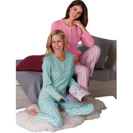 Ascafa Damen Schlafanz&uuml;ge mit Streifen-Details mint + ros&eacute; Gr&ouml;&szlig;e 36/38