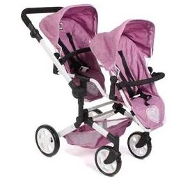 Bayer Chic 2000 Puppen-Zwillingsbuggy CHIC2000 "Linus Duo, Jeans Pink", rosa (jeans pink), Puppenwagen, KinderB:41cm H:79cm T:80cm, Stahl, Kunststoff, Polyester, mit zwei abnehmbaren, bis in Liegeposition verstellbaren Sportsitzen, B:41cm H:79cm T:80cm