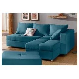 Ecksofa Home Affaire "Italia L-Form", blau (petrol), B:217cm H:80cm T:182cm, Struktur fein (100% Polyester), Microfaser PRIMABELLE (100% Polyester), Sofas, mit Bettfunktion, mit Federkern, Topseller