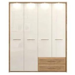 Kleiderschrank Home Affaire "Gala", beige (beige, pacific walnut), B:182cm H:224cm T:56cm, Spanplatte, MDF, Schränke, UV lackiert, kratzfest, hochglänzend, mit Beleuchtung