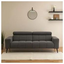 2-Sitzer DOMO collection "Trento", grau, B:208cm H:79cm T:104cm, 100% Polyester, Sofas, wahlweise mit Kopfteilverstellung und in zwei Größen erhältlich