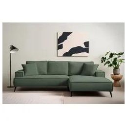 Ecksofa Andas "TVINNU, L-Form in Cord, Sofa", grün (dunkelgrün), B:275cm H:83cm T:173cm, Sofas, wahlweise Ottomane rechts/links, schwarze Füße, bequemer Sitzkomfort