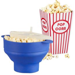 Relaxdays - 49 tlg. Popcorn Set, Popcorn Maker Silikon blau, Popcorntüten, Zubereitung in der Mikrowelle, Popcorn Popper BPA-frei