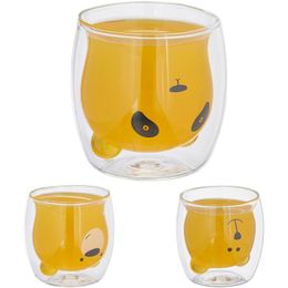 Relaxdays - Doppelwandige Gläser Bär, 3er Set, Eisbär, Braunbär, Panda, 300 ml, Isolierglas, Borosilikatglas, transparent