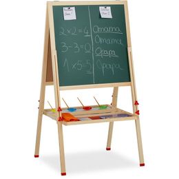 Standtafel Kinder, höhenverstellbar & magnetisch, Holz, Whiteboard & Kreidetafel, 122-160 x 65 x 69 cm, natur - Relaxdays