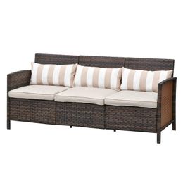 Outsunny Rattan Loungesofa als 3-Sitzer 173 x 68 x 78 cm (BxTxH)