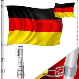 Kesser® Teleskop Fahnenmast Aluminium 6,30m Bodenhülse 60cm inkl Deutschlandfahne Höhenverstellbar Flaggenmast Mast Deutschland Flagge Alu