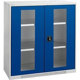 Schäfer Shop Schäfer Shop Genius Sichttürschrank FS, 3 OH, abschließbar, 2 Fachböden, bis 450 kg, B 1055 mm, Stahl, lichtgrau RAL 7035/enzianblau RAL 5010