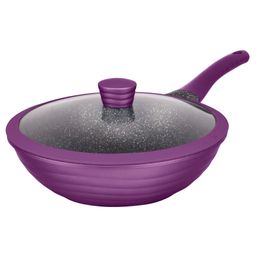 Wok King "NEW~WAVE", lila (aubergine), H:8cm Ø:28cm, Pfannen, Induktion, Antihaftbeschichtung, Glasdeckel mit Silikonrand, 28 cm