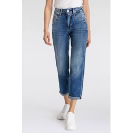 5-Pocket-Jeans Herrlicher "Gila HI Tap Recycled Denim Light", Damen, Gr. 27, N-Gr, grau (dolphin), Denim/Jeans, Obermaterial: 98% Baumwolle, 2% Elasthan, unifarben, casual, weit, unten schmal knöchelfrei, Jeans, im Five-Pocket Style