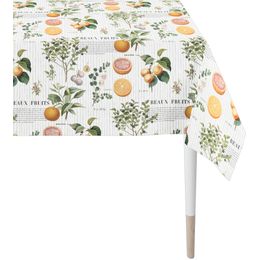 Tischdecke Apelt "7699 SUMMERTIME, Sommerdeko, Sommer", bunt (weiß, orange, grün, natur), B:150cm L:250cm, Baumwolle, Tischdecken, Digitaldruck