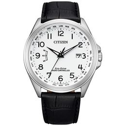 Funkuhr Citizen "CB0250-17A", schwarz, Armbanduhren, Herren, Armbanduhr, Herrenuhr, Solar, Lederarmband, Saphirglas, Datum