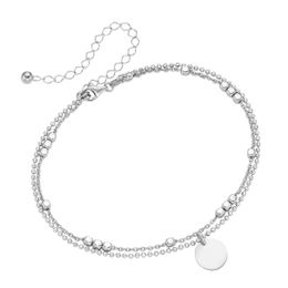 Fußkette mit Anhänger Smart Jewel "zweireihig, mit rundem Plättchen, Silber 925", silber, Fußkettchen, Damen, 28cm, Silber 925 (Sterlingsilber)