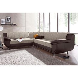 Ecksofa Trendmanufaktur "Rondo 3, zeitlos und modern, im Materialmix, L-Form", braun (braun, sand, beige), B:267cm H:85cm T:247cm, Primabelle-Microfaser;Kunstleder SOFTLUX / Struktur (77% Polyester; 23% Polyacryl), Sofas, Ecksofa, wahlweise Federkern f&uuml;r hohen Sitzkomfort, wahlweise Bettfunktion