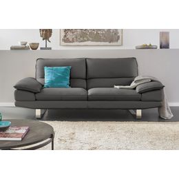 3-Sitzer Calia italia "Dave, Sitzkomfort der Extraklasse, tolle Details", grau, B:221cm H:87cm T:97cm, Leder SORRRENTO - 100% Leder;Leder BULL- 100% Leder, Sofas, Designsofa auf Kufenfu&szlig;, in zwei Lederqualit&auml;ten