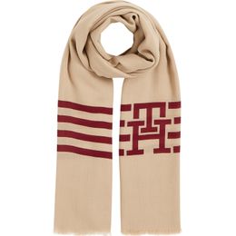 Schal Tommy Hilfiger "TH NAVAL SCARF", beige, Damen, Obermaterial: 60% Baumwolle, 40% Modal, unifarben, Modetücher, mit Logoprägung