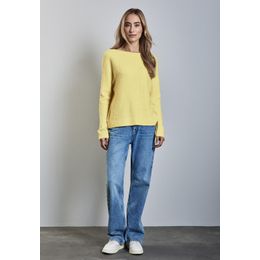 Strickpullover Street One, Damen, Gr. 34, mellow gelb meliert, Stoff, 43% Nylon, 41% Polyacryl, 10% Viskose, 6% Elasthan, unifarben, casual, gerade normal, U-Boot-Ausschnitt, Langarm Bündchen, Pullover, mit U-Boot-Ausschnitt