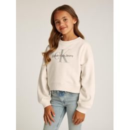 Sweatshirt Calvin Klein Jeans "GLITTER MONOLOGO CN SWEATSHIRT", Mädchen, Gr. 16 (176), beige (turtledove), Sweatware, Obermaterial: 100% Baumwolle, unifarben, casual, regular fit, tiefer Rundhals, Langarm breiter Bund, Sweatshirts, für Kinder bis 16 Jahre mit Logoschriftzug