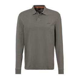 Poloshirt BOSS Orange "Pe_interlock_long", Herren, Gr. M, grau (open grau076), Jersey, Obermaterial: 100% Baumwolle, unifarben, casual, regular fit, Langarm Bündchen, Shirts, mit Polokragen