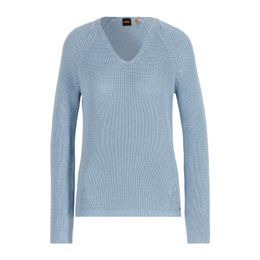 Strickpullover BOSS Orange "C_Fardin", Damen, Gr. L, medium blau 421, Strick, Obermaterial: 100% Baumwolle, unifarben, casual, relaxed fit, Pullover, mit Charm mit BOSS Logo