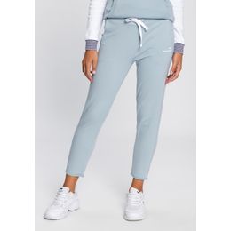 Jogginghose Kangaroos Gr. 38, N-Gr, blau (graublau), Damen, Sweatware, Obermaterial: 95% Baumwolle, 5% Elasthan, unifarben, kontrastfarbene Details, Hosen, in 7/8-Länge mit Logo-Druck