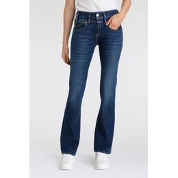 Bootcut-Jeans Herrlicher "Pearl Boot Recycled Denim", Damen, Gr. 27, Länge 34, blau (evening sky), Denim/Jeans, Obermaterial: 73% Baumwolle, 25% Lyocell, 2% Elasthan, casual, ausgestellt, Jeans, mit markantem Bund