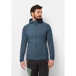 Fleecejacke Jack Wolfskin "BAISELBERG HOODED FZ M", Herren, Gr. L (52), blau (midnight, sky), Obermaterial: 95% Polyester, 5% Elastan; Futter: 100% Polyester, Jacken