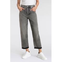 Loose-fit-Jeans Herrlicher "Brooke Organic Denim Brushed" Gr. 26, N-Gr, grau (rhino), Damen, Denim/Jeans, Obermaterial: 77% Baumwolle, 10% Polyester, 10% Viskose, 3% Elasthan, Jeans, mit figurbetonenden Abnähern vorn