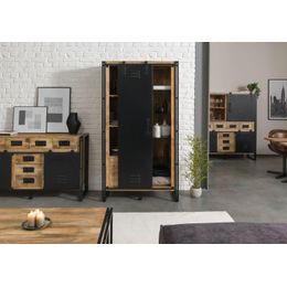Wohnzimmerschrank Mango 105x45x195 natur klar lackiert / Metall schwarz BLACKBURN #104