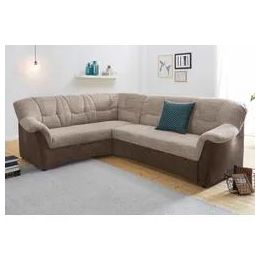 Ecksofa DOMO collection "Sarafina L-Form", braun (braun, braun, beige), B:240cm H:83cm T:190cm, Microfaser PRIMABELLE (100% Polyester) / Struktur (90% Polyester; 10% Polyacryl), Luxus-Microfaser (92% Polyester, 8% Nylon), Microfaser PRIMABELLE (100% Polyester), Sofas, wahlweise mit Bettfunktion, optional mit Federkern