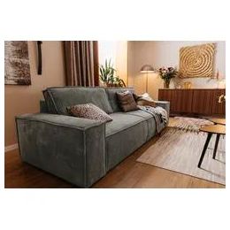 3-Sitzer Home Affaire "SHERWOOD Schlafsofa (257cm) Cord, Samtvelours, Vintage-Lederoptik", grau (anthrazit), B:257cm H:85cm T:106cm, Sofas, Liegefläche ca. 136/200cm und Bettkasten.