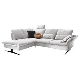 Candy Ecksofa 3C CARINA "Haya Design Funktionssofa, Tonnentaschen-Federkern, L-Form", grau (hellgrau), B:273cm H:94cm T:210cm, Struktur (85% Polyester, 15% Nylon), Struktur weich (85% Polyester, 15% Nylon), Sofas, incl. 2 Kopfstützen, mit klappbarer Armlehne, weiches Sitzgefühl