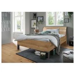 Futonbett Wiemann "Monaco, 4-fache Liegehöhenverstellung", braun (bianco, eiche, nachbildung, leisten in schiefer), B:109cm L:218cm, Betten, mit stilvollem Holzkopfteil, Made in Germany