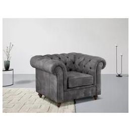 Sessel Home Affaire "Chesterfield B/T/H: 105/69/74 cm", grau (anthrazit), B:105cm H:74cm T:89cm, Luxus-Microfaser (94% Polyester, 5% Nylon, 1% Spandex), Luxus-Microfaser Snake (100% Polyester), Microfaser Antiklederoptik (100% Polyester), NaturLEDER (echtes italienisches Rindsleder), Sessel, mit hochwertiger Knopfheftung, auch in Leder