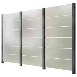 Zaun STAKET PRO, grau, Pfosten: 4 St., Aluminium, Glas, Zaunelemente, Glaszaun, Gesamtlänge: 3,361 m, 4 Pfosten