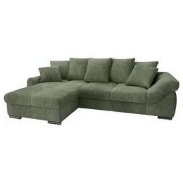 Ecksofa MR. COUCH "Livorno", velours 11 grün, B:266cm H:66cm T:188cm, Velours (100% Polyester), Sofas, inkl. Hochschläfer-Bettauszug, XL-Bettkasten weiß beschichtet