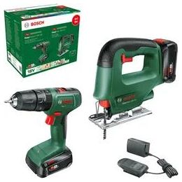 Akku-Bohrschrauber Bosch HOME & GARDEN "EasyImpact 18V-70 + Stichsäge EasySaw 18V-70", grün, Bohrmaschinen, mit 2 Akkus 18V/2,0Ah und Ladegerät AL18V-20