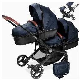 Zwillings-Kombikinderwagen BABYGO "Twinner Set, Grey melange", grau (grau melange), Baby, Aluminium, Polyester, Kinderwagen, inkl. 2 Regenhauben, Wickeltasche