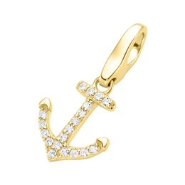 Charm Anker "Anker mit Zirkonia, vergoldet, Silber 925", gold, Giorgio Martello MILANO, Charms, Damen, Silber 925 (Sterlingsilber)