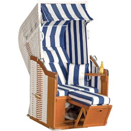 Strandkorb SUNNYSMART "Rustikal 250 Plus 1-Sitzer", weiß (korpus: natur, weiß bezug:), StrandkörbeB:95cm H:160cm T:90cm, 1-Sitzer, komplett montiert, Oberkorb in einem Stück geflochten, B:95cm H:160cm T:90cm