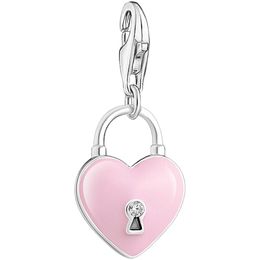 Charm-Einhänger Thomas Sabo "rosa Herzschloss, 2071-691-9", weiß (silberfarben, rosa, weiß, weiß), Charms, Damen, Silber 925 (Sterlingsilber), mit Zirkonia (synth.)