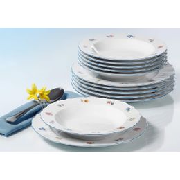 Tafelservice Seltmann Weiden "Teller Set, Geschirr-Set Sonate Streublume", bunt (weiß, bunt), 12 tlg., Porzellan, Geschirr-Sets, Made in Germany, 12 Teile, für 6 Personen