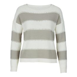 Carbery Blockstreifen-Pullover, 38 - Ecru/Grau, Damen, aus Leinen