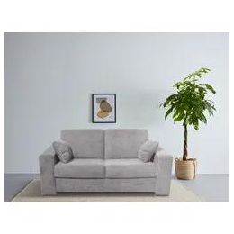 2-Sitzer Home Affaire "Roma Matratzenhöhe 14 cm", grau (hellgrau), B:180cm H:85cm T:95cm, 100% Polyester, Sofas, Dauerschlaffunktion, mit Unterfederung, Liegemaße ca 123x198 cm