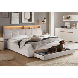 Polsterbett Inosign, B:210cm H:110cm L:235cm, beige, Betten, "CiTY/GiRON,, gepolstertes Stauraumbett, mit LED Beleuchtung", Bettkasten mit Hundebett