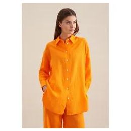 Mendler Longbluse SEIDENSTICKER "Schwarze Rose" Gr. 36, orange, Damen, 100% Leinen, unifarben, Blusen, Langarm Kragen Uni